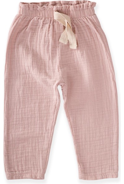 Beli Fırfırlı Geniş Kesim Müslin Pantolon 1-8 Yaş Pudra Pembe Beli Fırfırlı Geniş Kesim Müslin Pantolon 1-8 Yaş Pudra Pembe