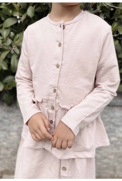 Cigit Fırfırlı Kız Hırka 2-9 Yaş Pudra Pembe