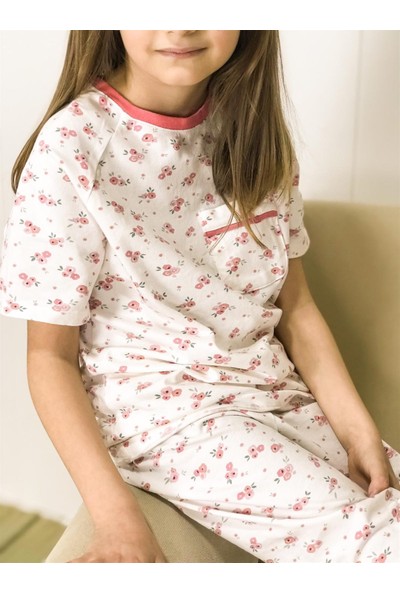 Cigit Çiçek Çıtır D Kısa Kol Pijama Tk 3-8 Yaş Ekru Çiçekli