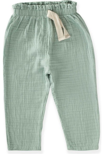 Beli Fırfırlı Geniş Kesim Müslin Pantolon 1-8 Yaş Mint Yeşili Beli Fırfırlı Geniş Kesim Müslin Pantolon 1-8 Yaş Mint Yeşili