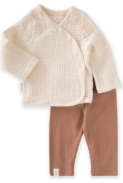 Kruvaze Ham Müslin Takım 0-9 Ay Krem