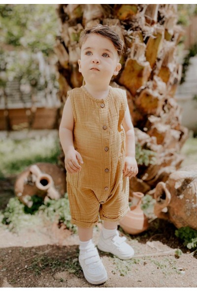 Cigit Sıfır Kol Şort Tulum 0-3 Yaş Hardal Sarı Cigit Sıfır Kol Şort Tulum 0-3 Yaş Hardal Sarı