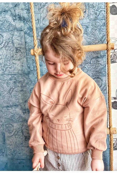 Tavşan Baskılı Sweatshirt 2-8 Yaş Pembe