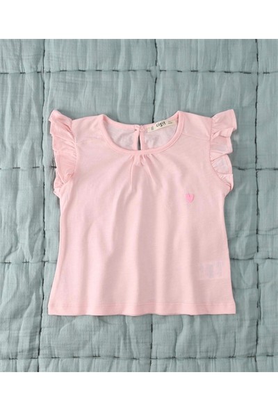 Cigit Kalp Nakişili Yakasi Büzgülü Fir.kollu Kiz T-Shirt 1-7 Yaş Pudra Cigit Kalp Nakişili Yakasi Büzgülü Fir.kollu Kiz T-Shirt 1-7 Yaş Pudra
