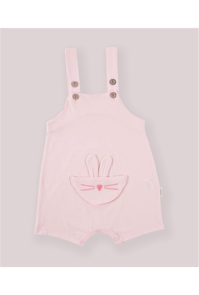 Cigit Kargo Cepli Tavşan Nakışlı Askılı Tulum 0-3 Yaş Pudra