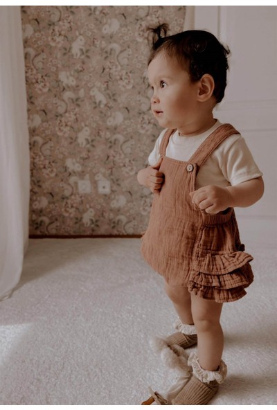 Cigit Askılı Yanları Fırfırlı Zıbın 0-2 Yaş Kahve