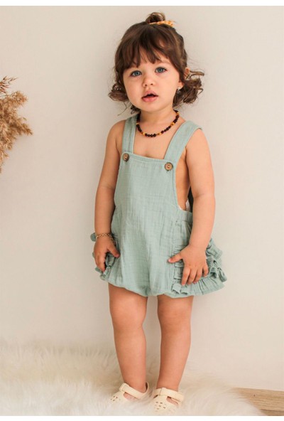 Cigit Askılı Yanları Fırfırlı Zıbın 0-2 Yaş Mint Yeşili