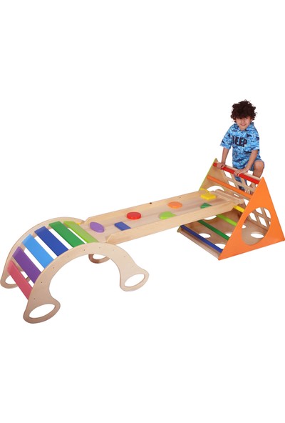 Wood & Joy Wood&joy Ahşap Üçgen Pikler Oyun Parkuru (3'lü Set)