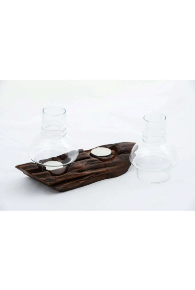 Gurme Sepeti Tasarım Ürünü Olan Tik Ağacı El Yapımı Camlı Ikili Mumluk Gurme Sepeti Tasarım Ürünü Olan Tik Ağacı El Yapımı Camlı Ikili Mumluk