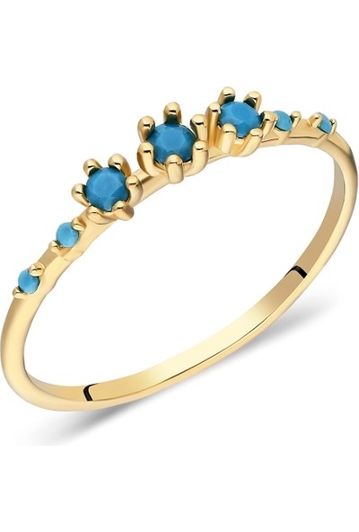 Huma Tria Firuze Taşlı Gümüş Yüzük-Pırlanta Montürü Gümüş Yüzük