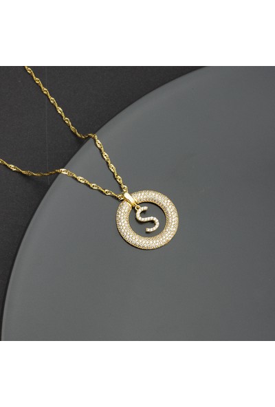 925 Ayar Gümüş Chic Halka Sallantılı Harf Kolye