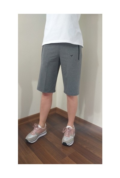 Anger Kadın Yüksek Bel Pamuklu Fermuarlı Uzun Şort