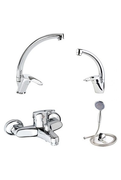 Arvenis Banyo Kuğu Lavabo Evye Bataryası ve Mafsallı Duş Seti 4'lü Set Arvenis Banyo Kuğu Lavabo Evye Bataryası ve Mafsallı Duş Seti 4'lü Set