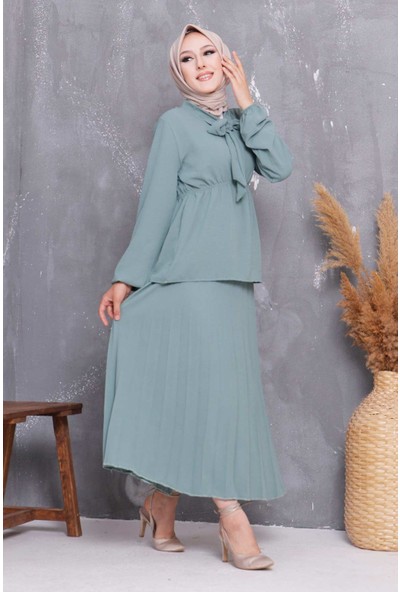İmaj Butik Yaka Bağlamalı Etekli Ayrobin Tesettür Ikili Takım/mint İmaj Butik Yaka Bağlamalı Etekli Ayrobin Tesettür Ikili Takım/mint