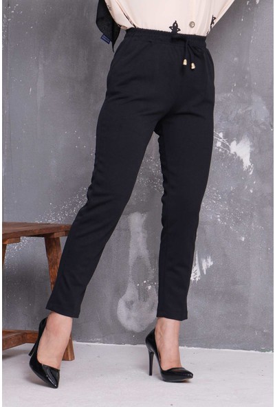 İmaj Butik Bağcık Detaylı Cepli Kalem Pantolon/siyah İmaj Butik Bağcık Detaylı Cepli Kalem Pantolon/siyah