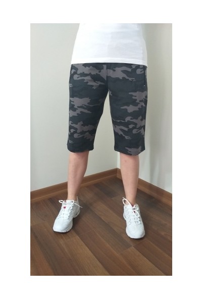 Anger Kadın Yüksek Bel Fermuarlı Kamuflaj Uzun Şort