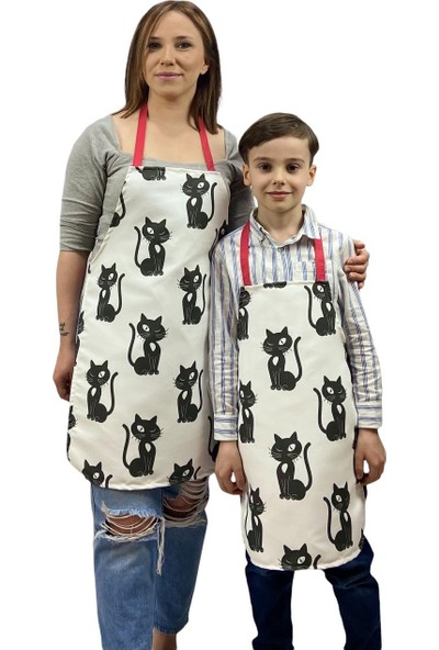 Nazhira Tekstil Cilveli Kedi Anne Çocuk Mutfak Önlüğü