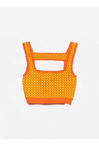 Dilvin 10178 Desenli Triko Crop-Turuncu Dilvin 10178 Desenli Triko Crop-Turuncu