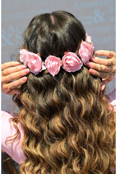 Pembe Çiçek Saç Aksesuarı Çiçekli Saç Bandı
