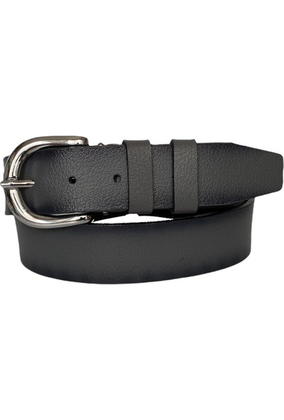 GoDeri Deri Gümüş Tokalı Gri Kadın Kot Kemeri 4 cm