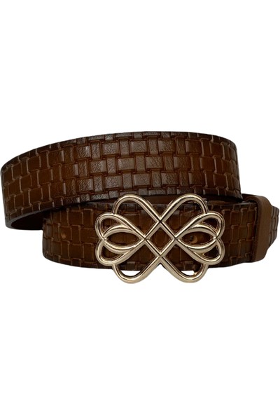 GoDeri Deri Gold Tokalı Kahverengi Kadın Kot Kemeri 4 cm