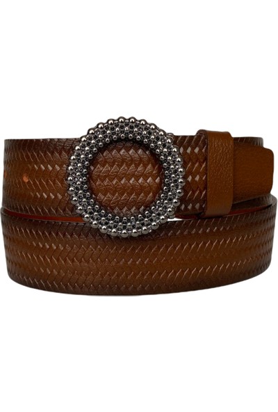 GoDeri Deri Siyah Nikel Tokalı Kahverengi Kadın Kot Kemeri 4 cm