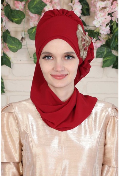 Moda Çizgi Şifon Hazır Türban Bordo Moda Çizgi Şifon Hazır Türban Bordo