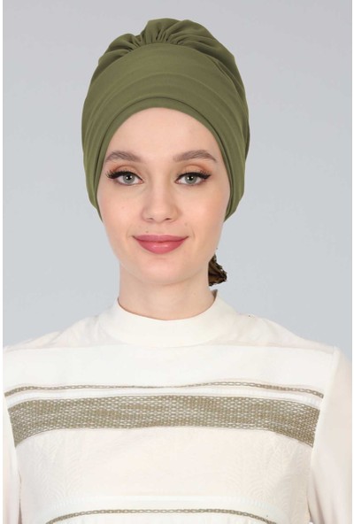 Moda Çizgi Şifon Hazır Türban Haki Moda Çizgi Şifon Hazır Türban Haki