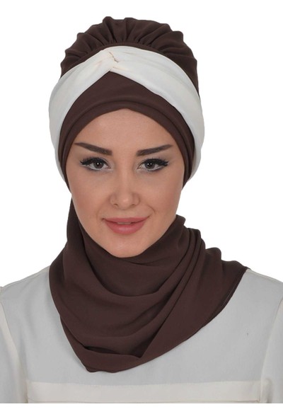 Moda Çizgi Çift Renkli Tasarım Şifon Hazır Türban