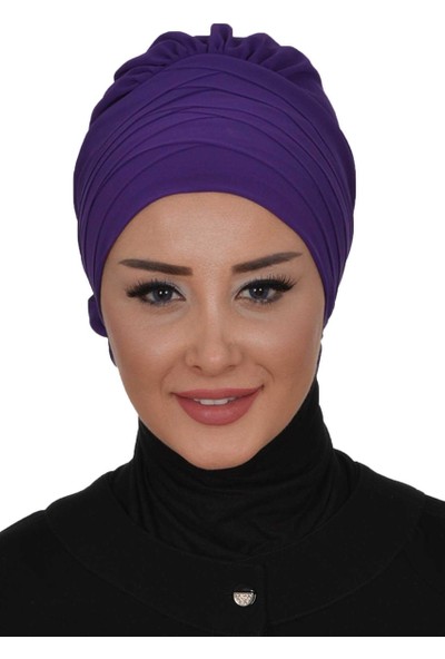 Moda Çizgi Çapraz Dikim Tasarım Şifon Hazır Türban Mor Moda Çizgi Çapraz Dikim Tasarım Şifon Hazır Türban Mor