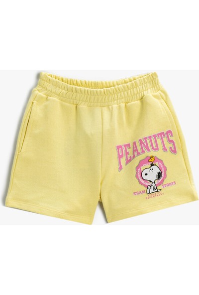 Koton Snoopy Baskılı Şort Lisanslı Beli Lastikli Pamuklu