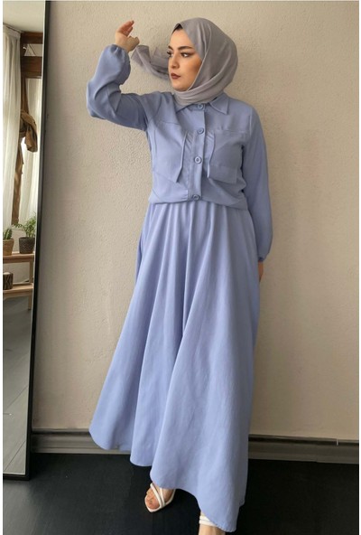 Mood Store Mavi Cool Cep Detaylı Etekli Takım Mood Store Mavi Cool Cep Detaylı Etekli Takım