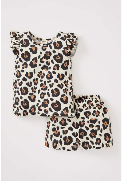 DeFacto Kız Bebek Regular Fit Leopar Desenli Kısa Kollu Tişört Şort Takım X6225A222SM DeFacto Kız Bebek Regular Fit Leopar Desenli Kısa Kollu Tişört Şort Takım X6225A222SM