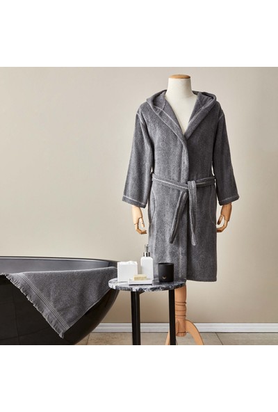 Karaca Home Softy Gri %100 Pamuk Nakışlı Bornoz L/xl