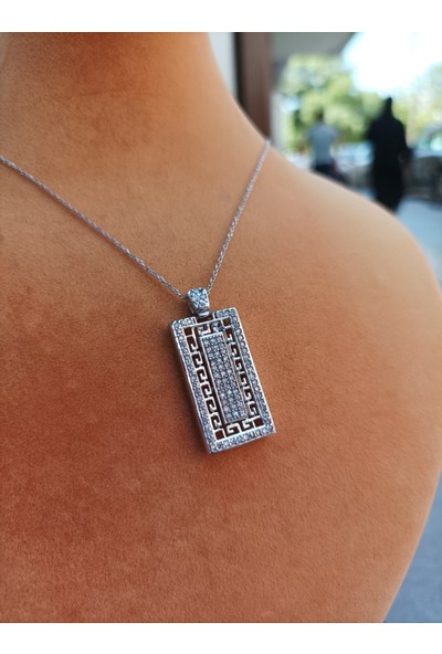 Firuze Gümüş Dikdörtgen Gümüş Kolye Firuze Gümüş Dikdörtgen Gümüş Kolye