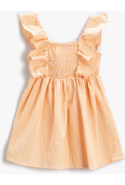 Koton Midi Elbise Fırfırlı Kareli Gipe Detaylı Koton Midi Elbise Fırfırlı Kareli Gipe Detaylı