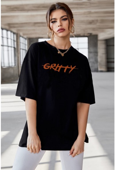 Moda Modasporoversize Gritty Black Baskılı Siyah Tshirt