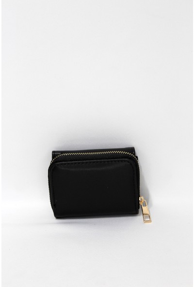 Buysef Siyah Kadın Fermuarlı Çıtçıtlı Ikili Cüzdan