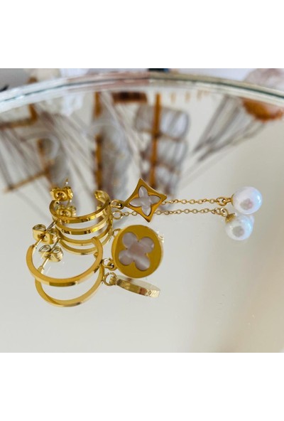 Stainless Steel Inci Taşlı Sallantılı Çelik Küpe