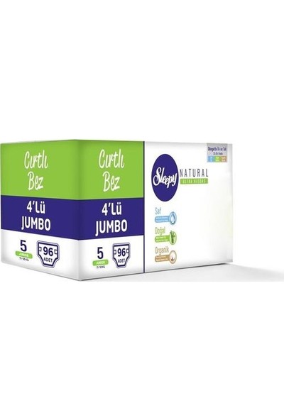 Sleepy Natural Bebek Bezi 4lü Jumbo 5 Beden 11-18 kg 96 Adet Sleepy Natural Bebek Bezi 4lü Jumbo 5 Beden 11-18 kg 96 Adet