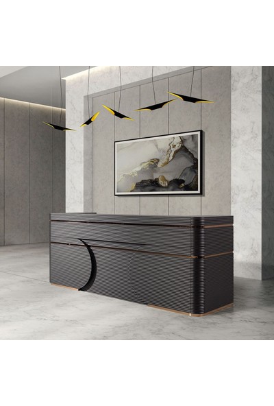 Uzay Ofis Sefir Black Karşılama Bankosu - Ahşap Cilalı