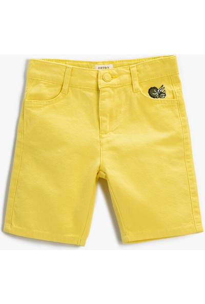 Koton Şort Nakış Detaylı Cepli Diz Üstü Pamuklu