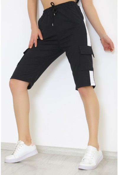 Yan Şeritli Kapri Şort Siyahbeyaz - 9449.1250.