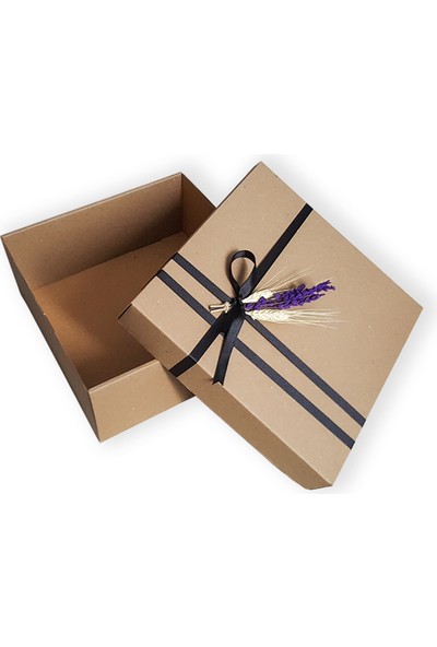 Boş Hediye Kutusu Büyük Boy Kraft 02 Siyah Kurdela 25X25X10 cm