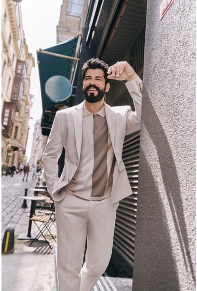 Altınyıldız Classics 4A3022200110 Mono Yaka Normal Bel Slim Fit Bej Erkek Takım Elbise