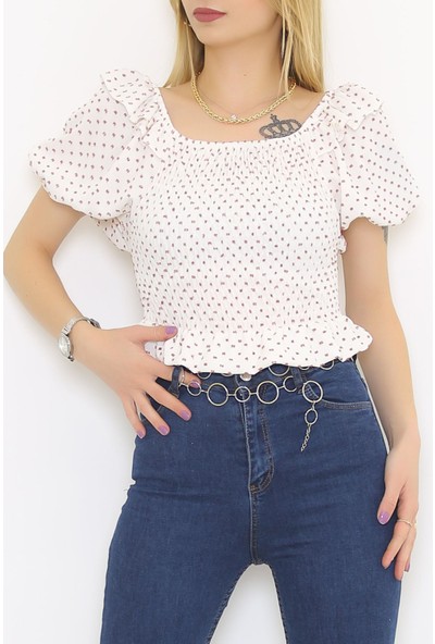 Desenli Gipeli Bluz Beyaz - 1843.155.