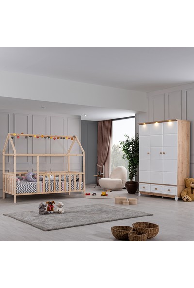 Setay Montessori, Çizgi Zirve Montessori Çocuk Odası, 3 Kapaklı Ledli Dolap, Montessori Yatak Setay Montessori, Çizgi Zirve Montessori Çocuk Odası, 3 Kapaklı Ledli Dolap, Montessori Yatak