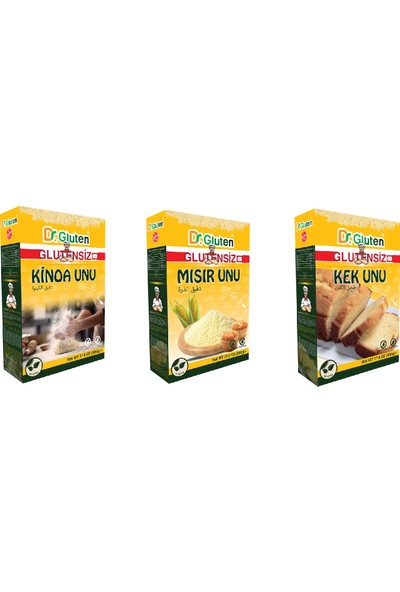 Dr. Gluten Dr.gluten Kinoa Unu & Mısır Unu & Kek Unu 500 Gram (Glutensiz)3 Lü Set