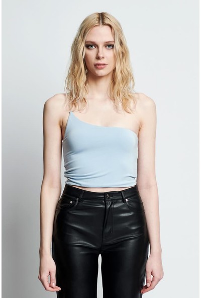 IAMNOTBASIC Kadın Mavi Tek Omuz Spagetti Askılı Crop Lexi Üst.
