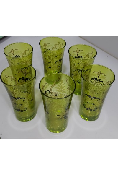Luyano Osmanlı Yeşil Su Kadehi & Rakı Bardağı 6'lı